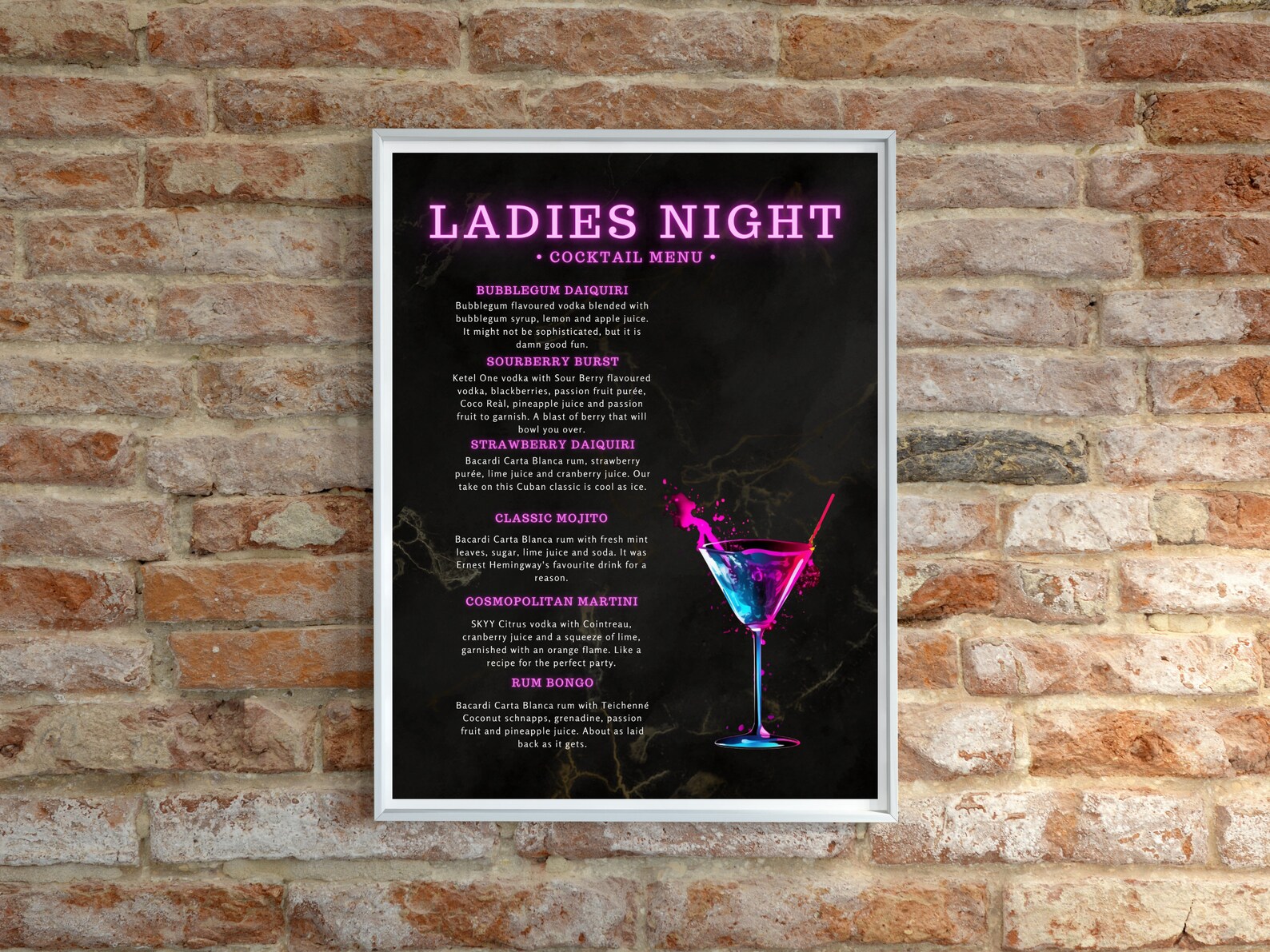 Bar Menu Template, Drink Menu Template, Customizable Drink Menu, Neon ...