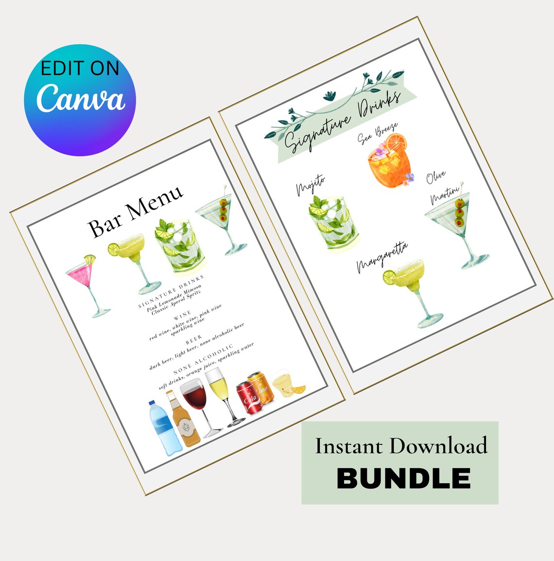 Bar Menu Template, Drink Menu Template, Customizable Drink Menu, Bar ...