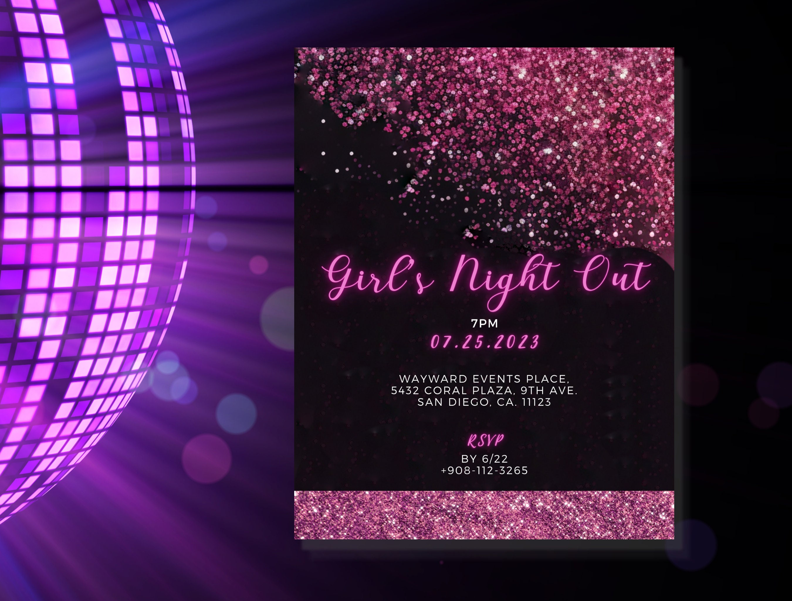 Pink & Black Neon Girls Night Out Invitation Evite or - Etsy