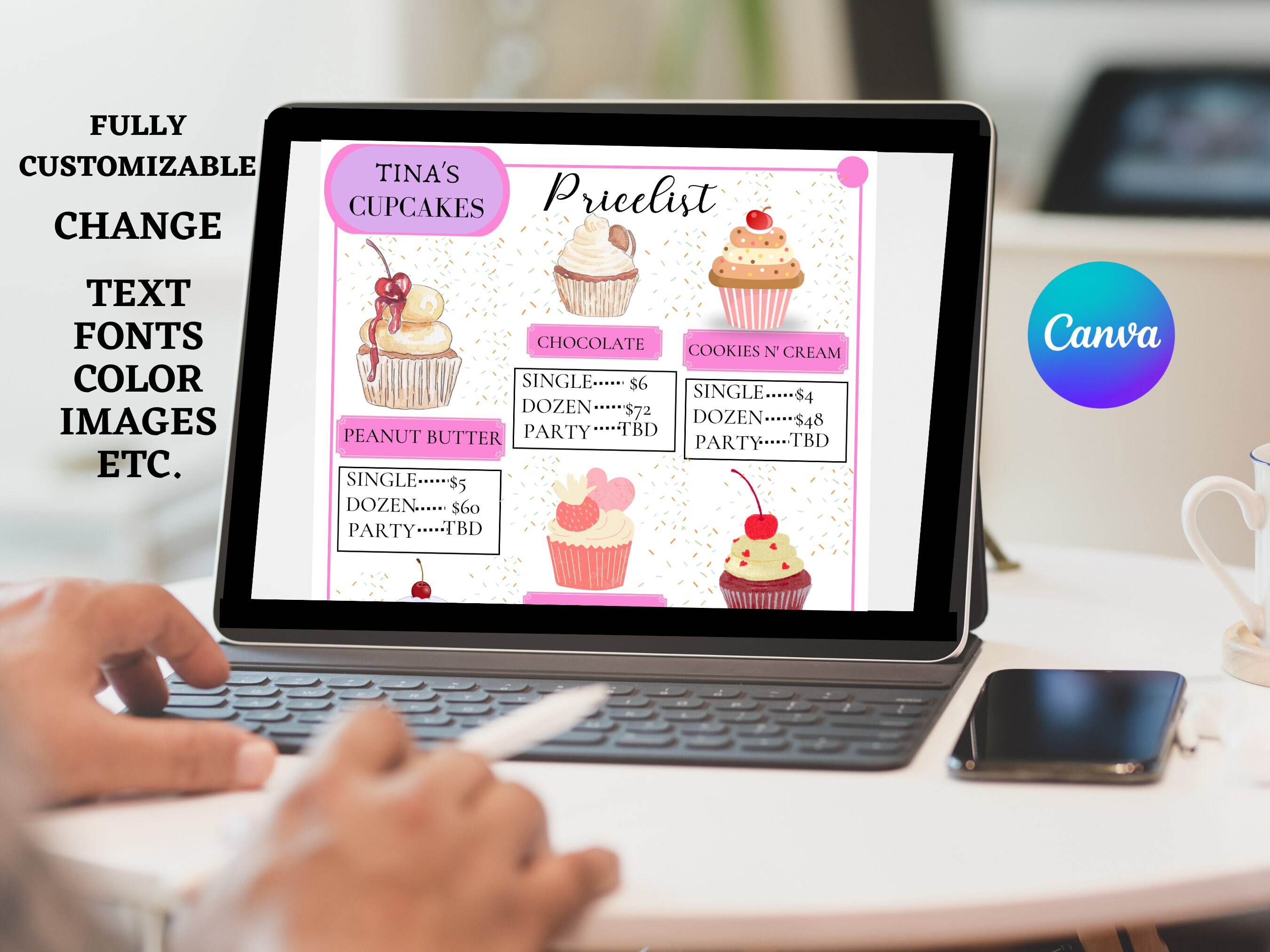 Bakery Menu Template, Dessert Menu Template, Pricelist Sheet, Cupcake ...