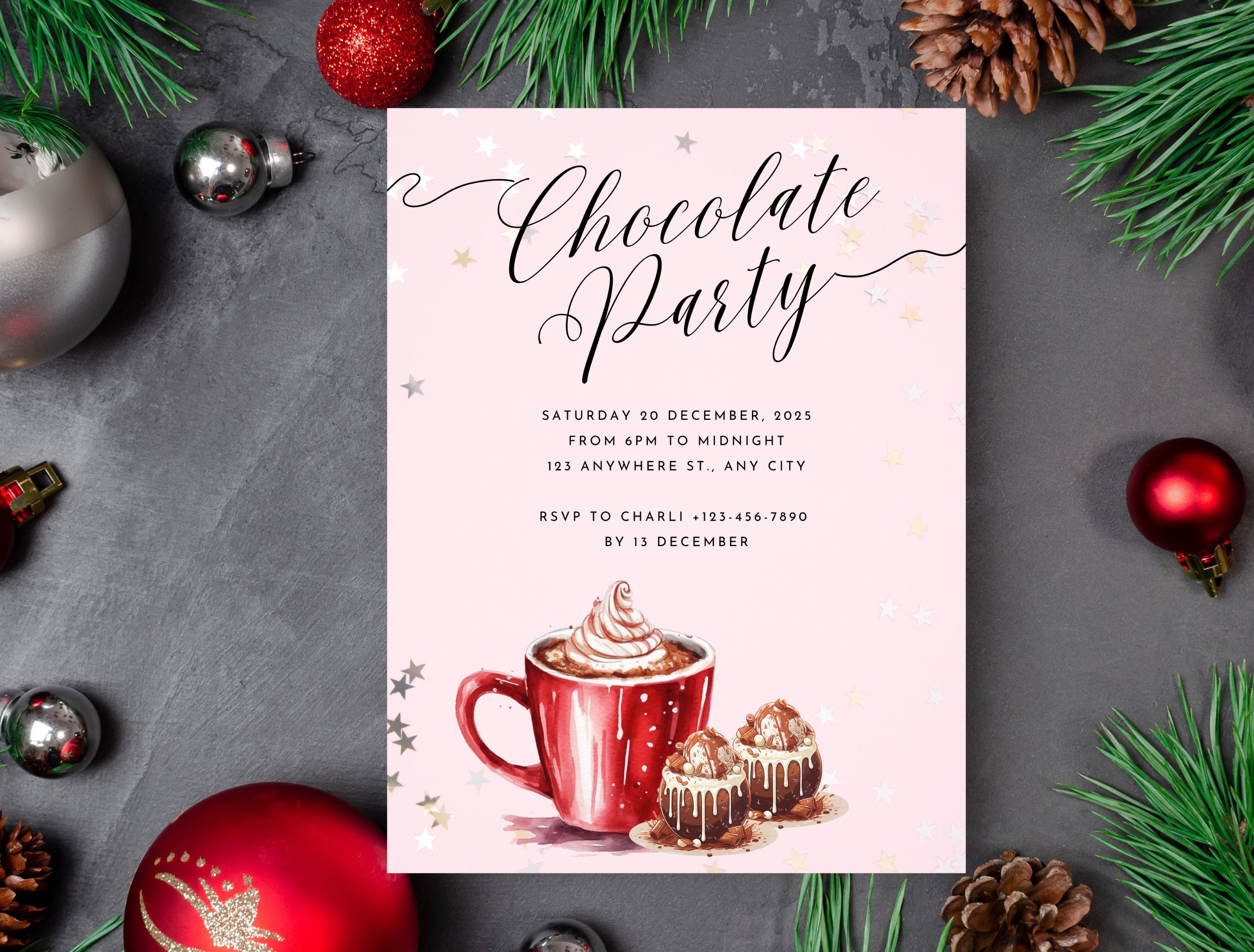 Hot Chocolate Party Invitation Template, Hot Chocolate Printable Card ...