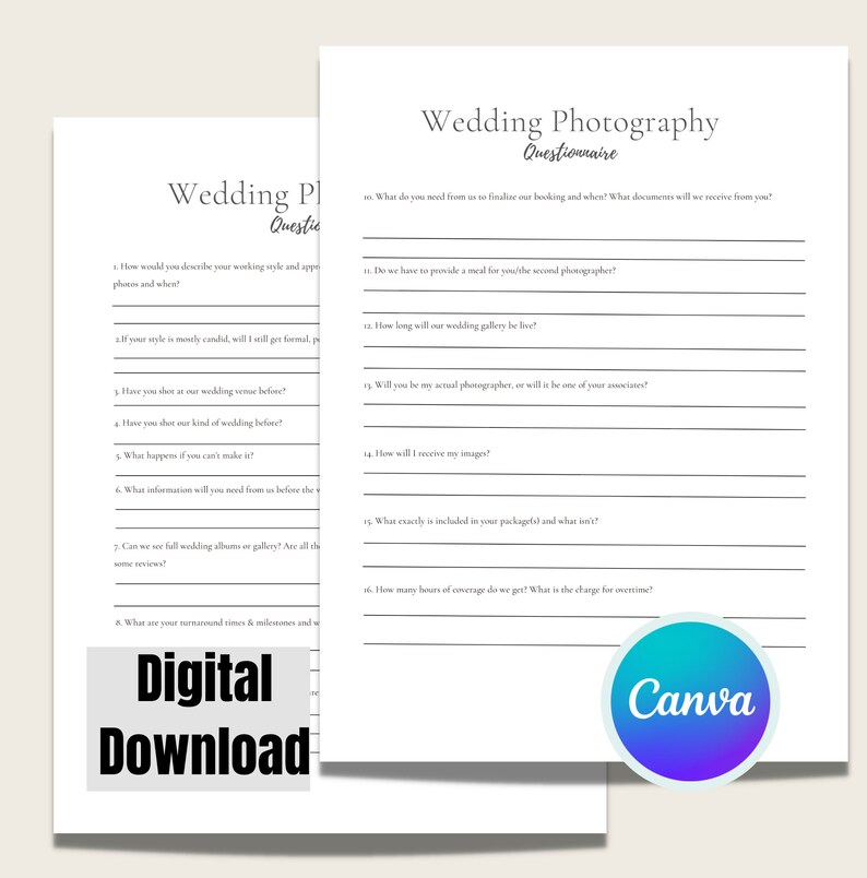 Wedding Photography Questionnaire Template, Editable Wedding ...