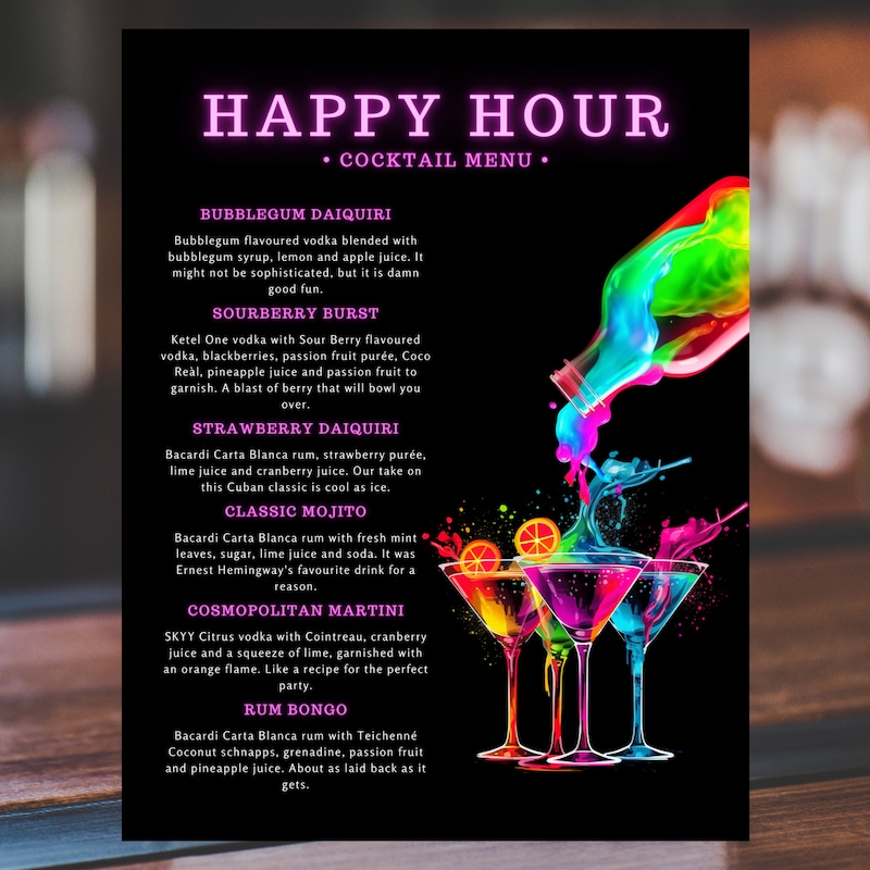Home Happy Hour Menu - Etsy