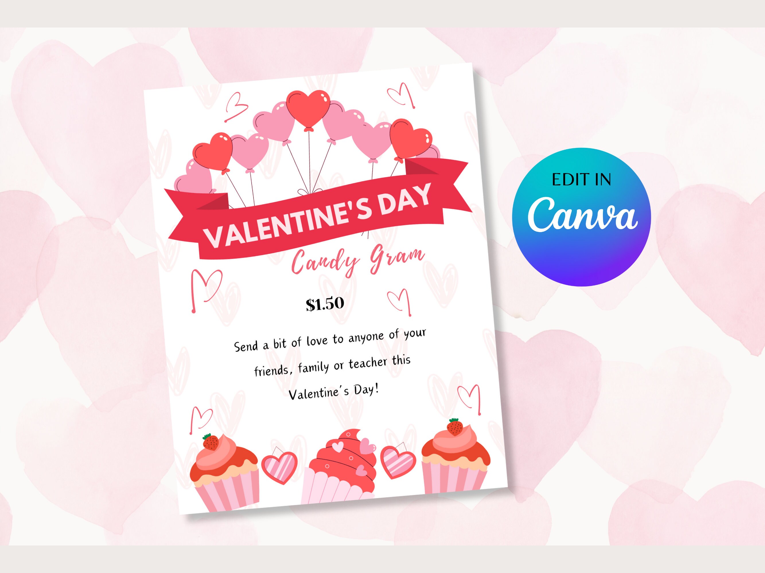 Valentine's Day Candy Gram Template, School Valentine's Day Editable ...