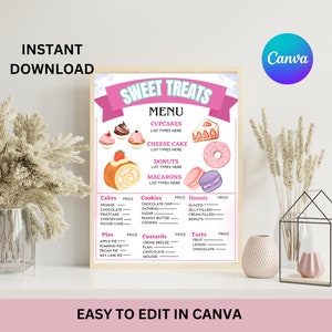 Dessert Menu Template, Customizable Dessert Menu, Editable Dessert Bar ...