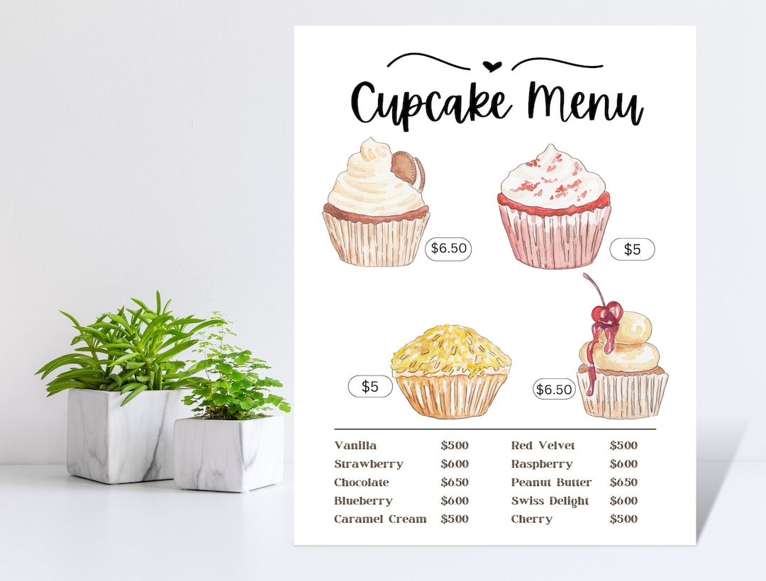 Dessert Menu Template, Customizable Cupcake Menu, Editable Menu, Bakery ...