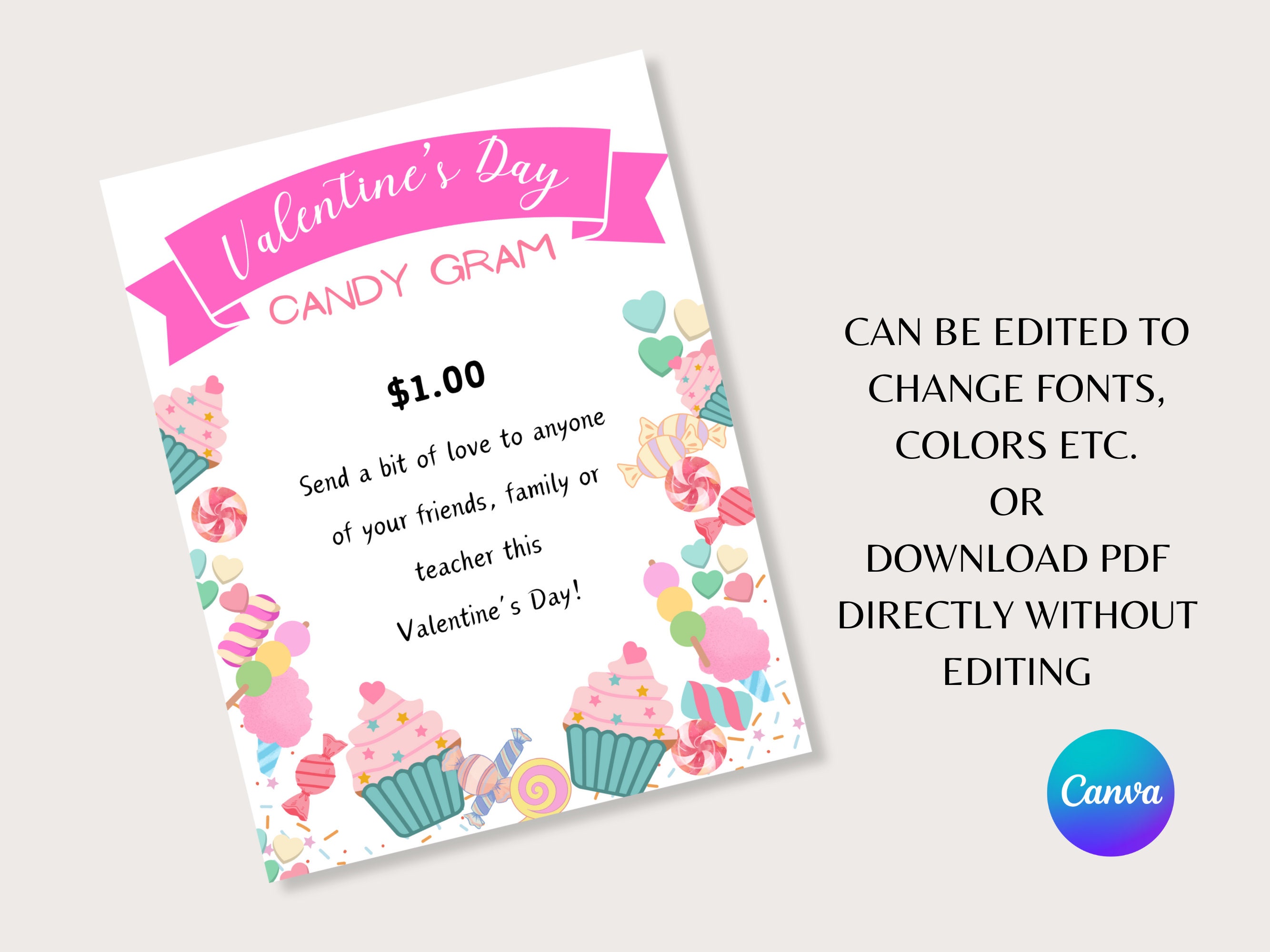 Valentine's Day Grams Flyer Template, School Valentine's Day Editable ...