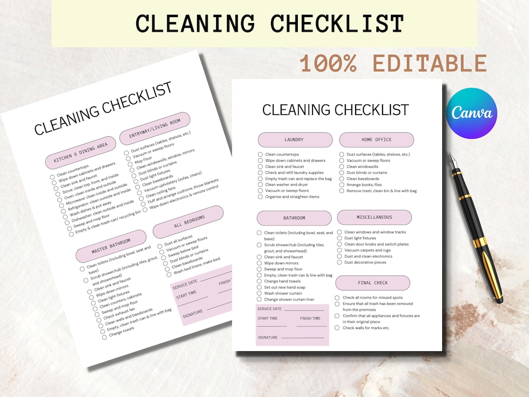 Vacation Rental Cleaning Checklist, Cleaning Template, Residential ...