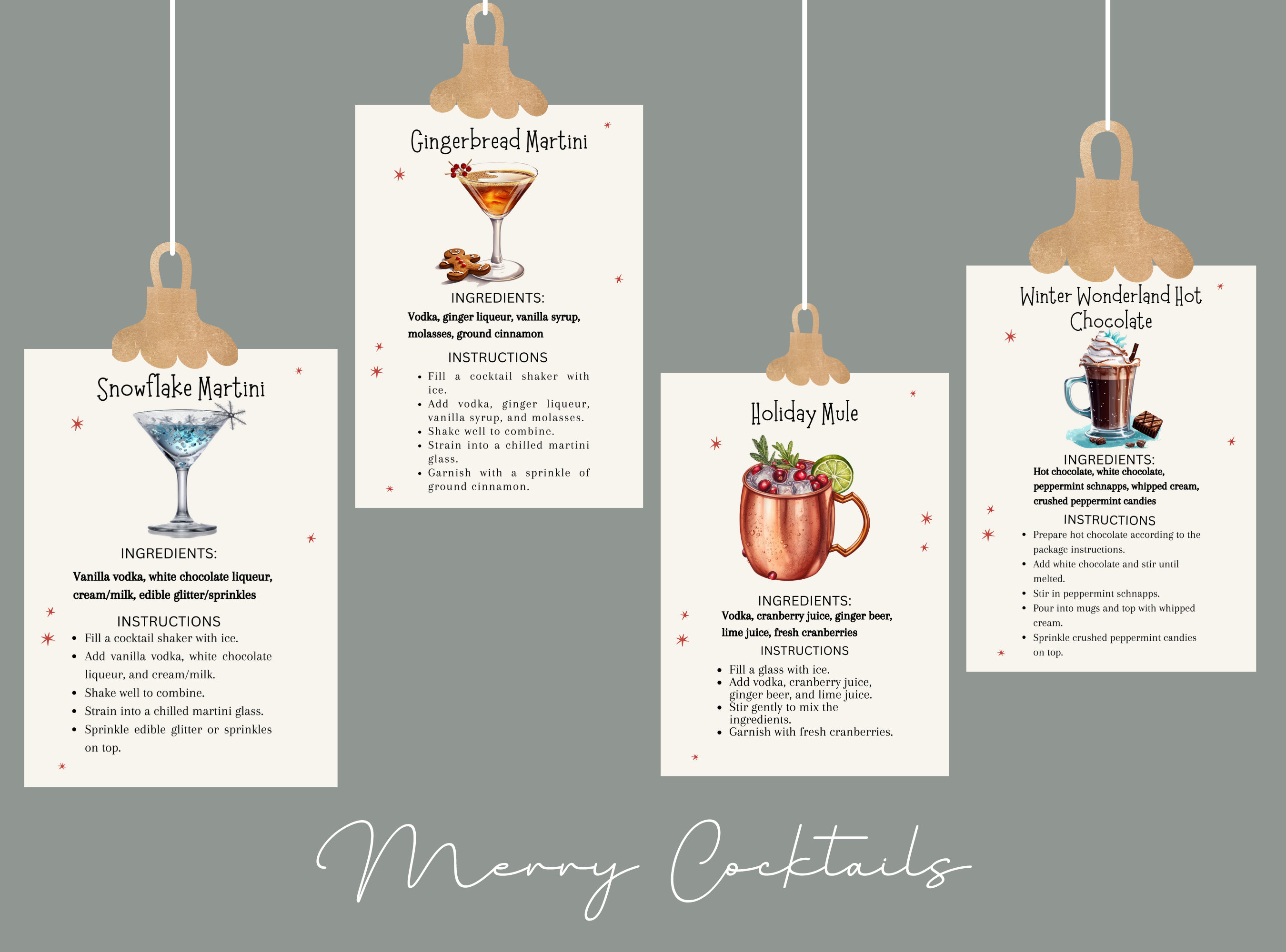 Christmas Drink Recipe Cards Template, Christmas Cocktail Recipe Cards ...