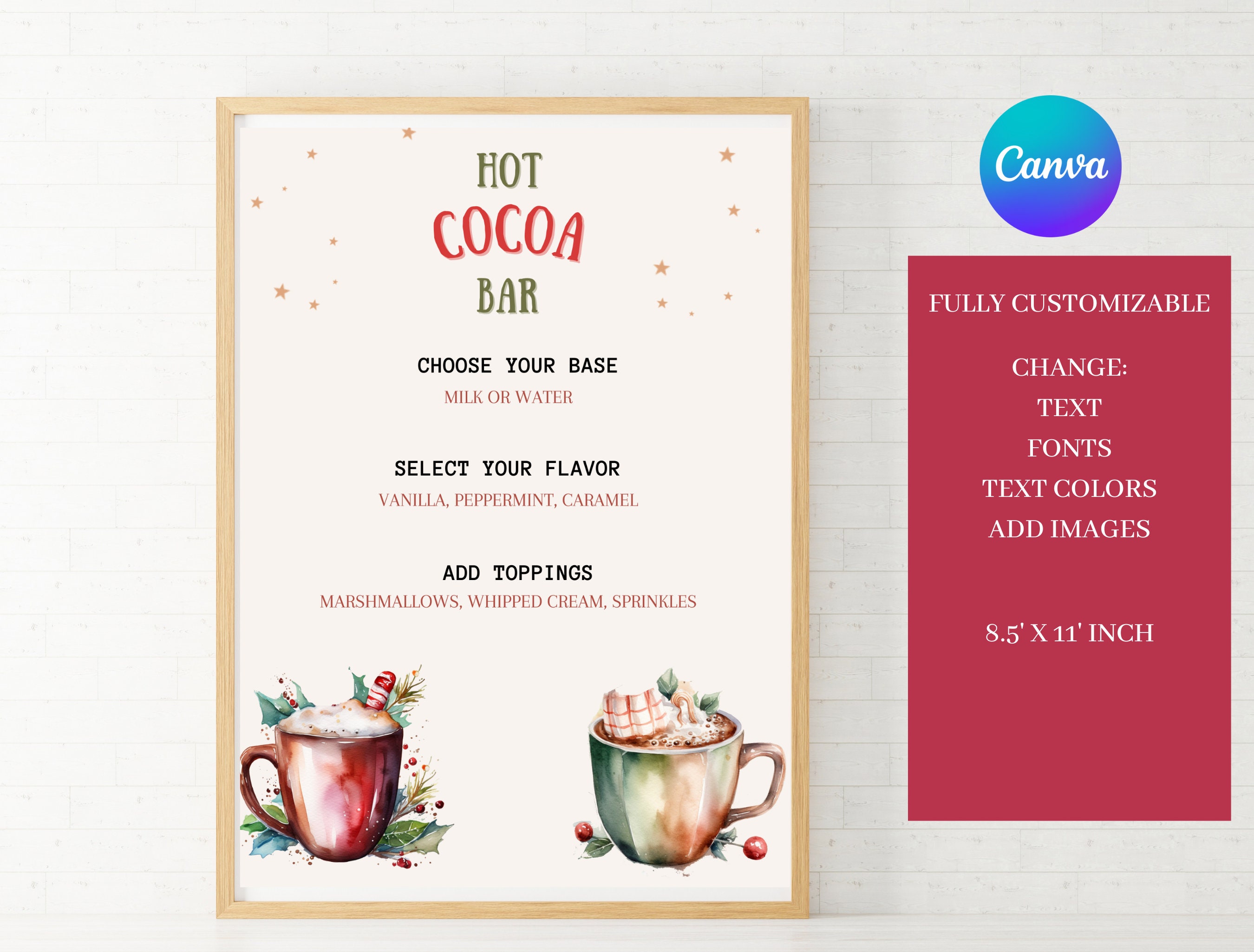 Hot Cocoa Bar Menu Sign Template, Holiday Party Sign, Hot Chocolate Bar ...