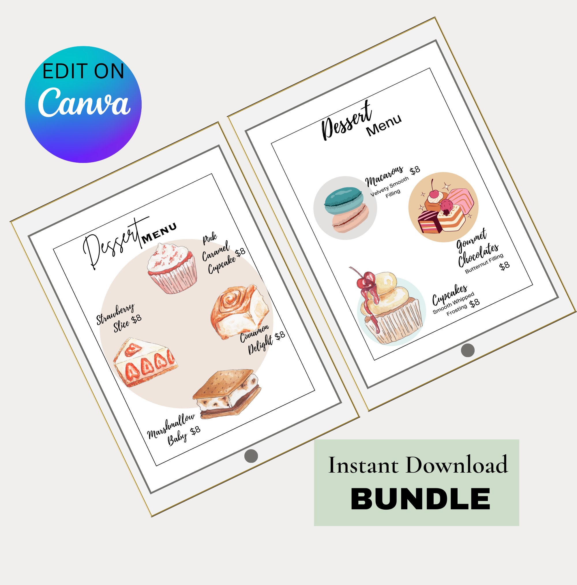 Dessert Menu Template, Customizable Dessert Menu, Editable Dessert Bar ...