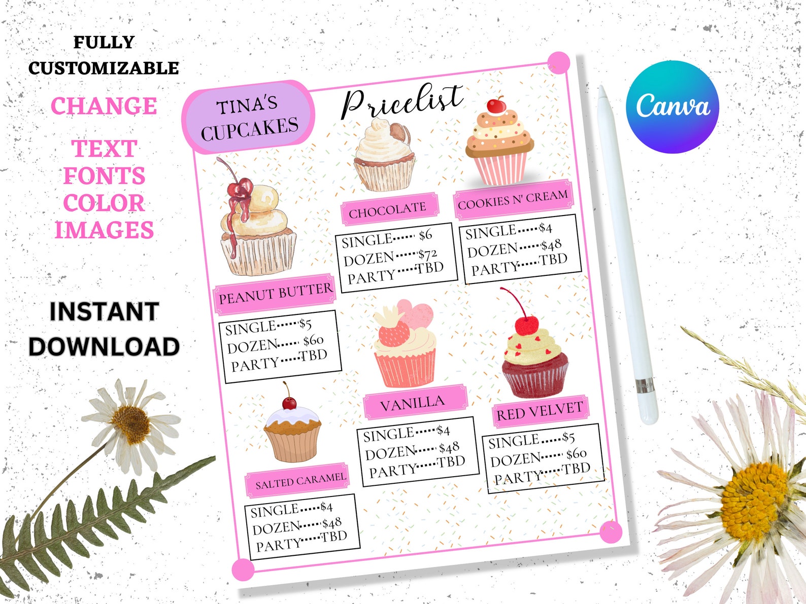 Bakery Menu Template, Dessert Menu Template, Pricelist Sheet, Cupcake ...