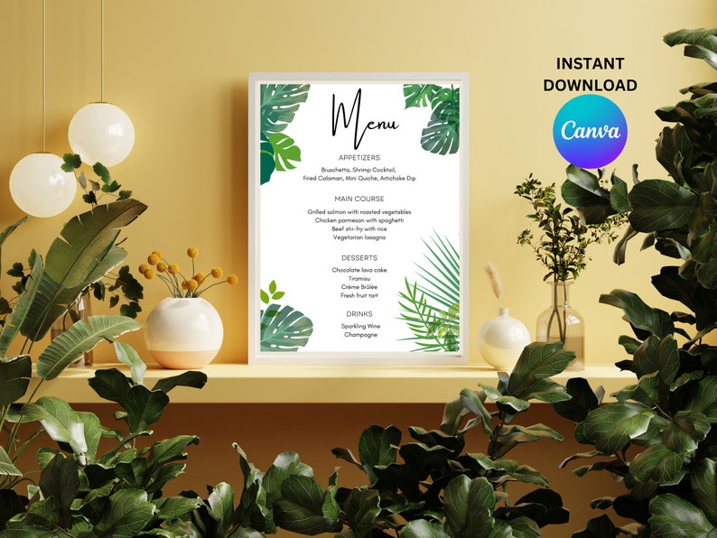 Tropical Menu Card Template, Dinner Menu Template for Baby Shower ...