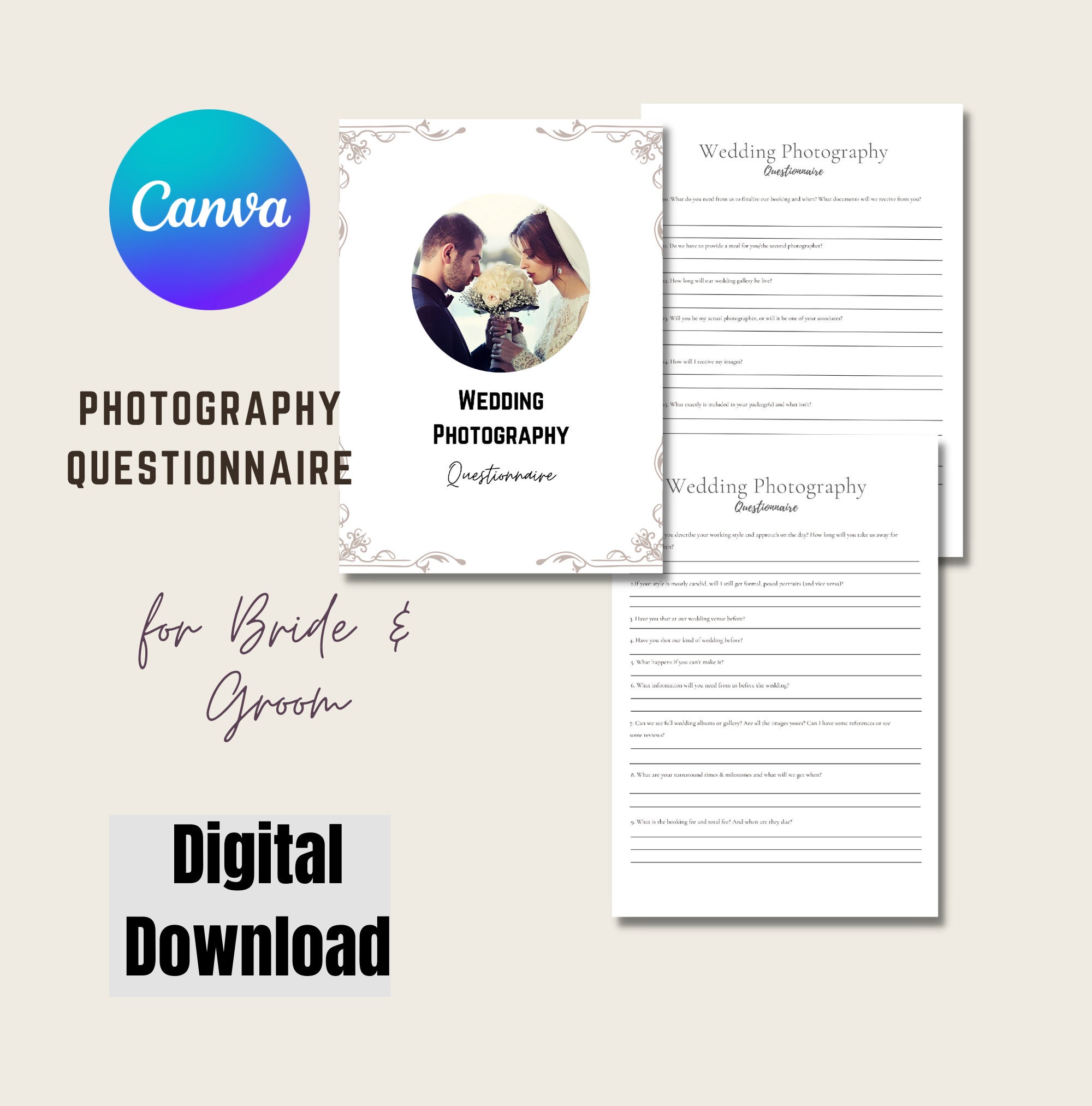 Wedding Photography Questionnaire Template, Editable Wedding ...
