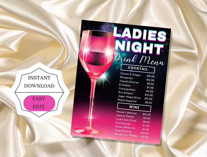 Bar Menu Template, Drink Menu Template, Customizable Drink Menu Girls ...