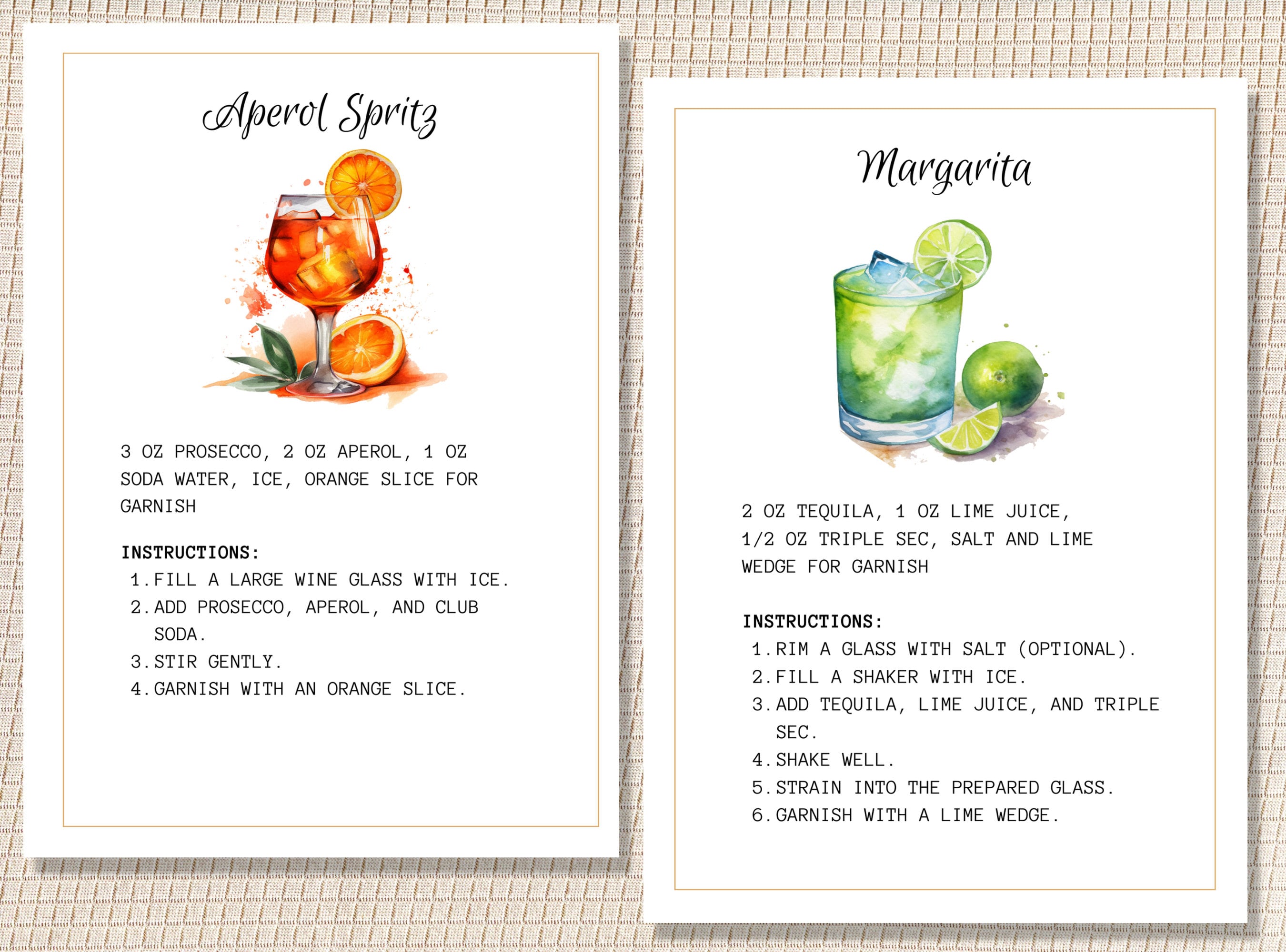 Drink Recipe Cards Template, Cocktail Recipe Cards, Printable Recipe ...
