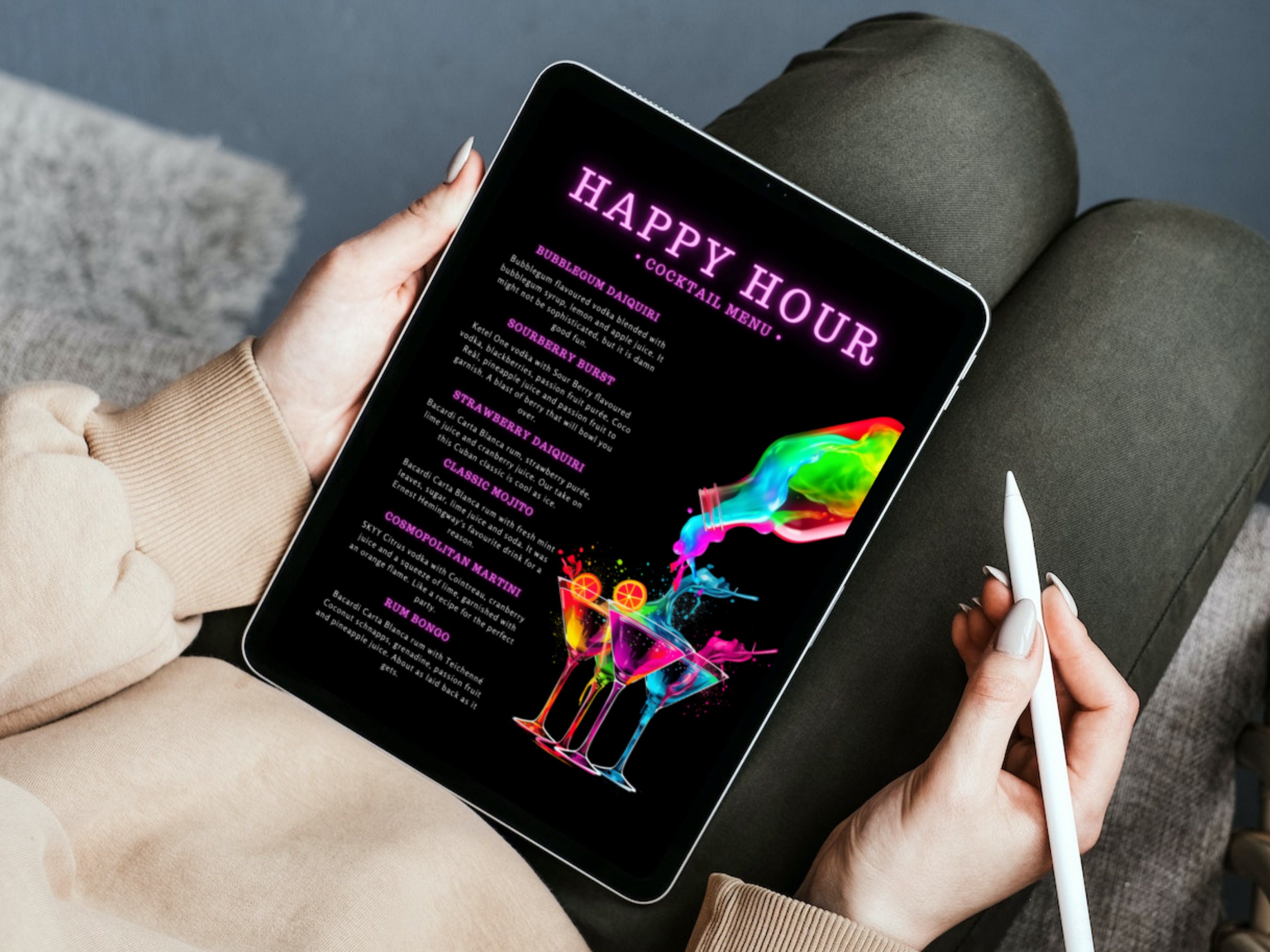 Neon Bar Menu Sign, Signature Drinks Sign, Cocktail Menu, Black Bar ...