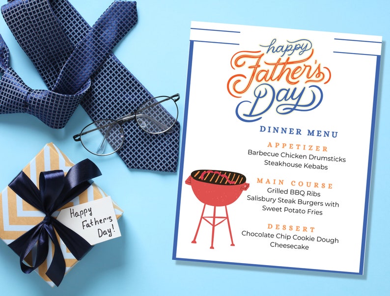 Father's Day Menu Card, BBQ Menu Template, Father's Day Grilling, Food ...