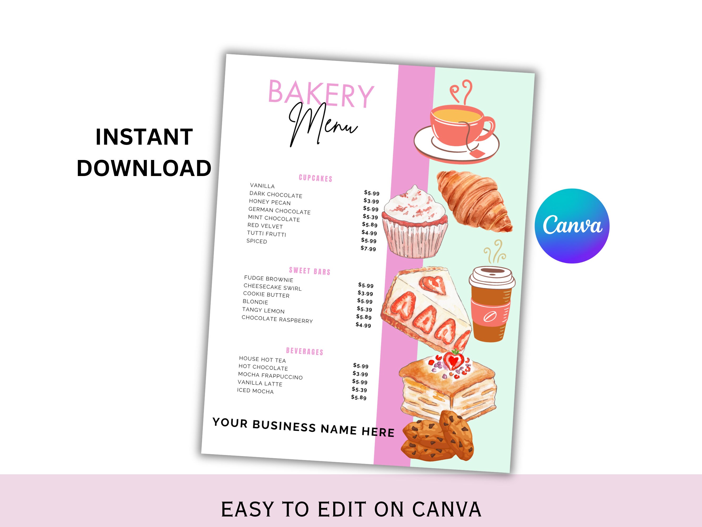 Bakery Menu Template, Dessert Menu Template, Sweet Treats Pricelist ...