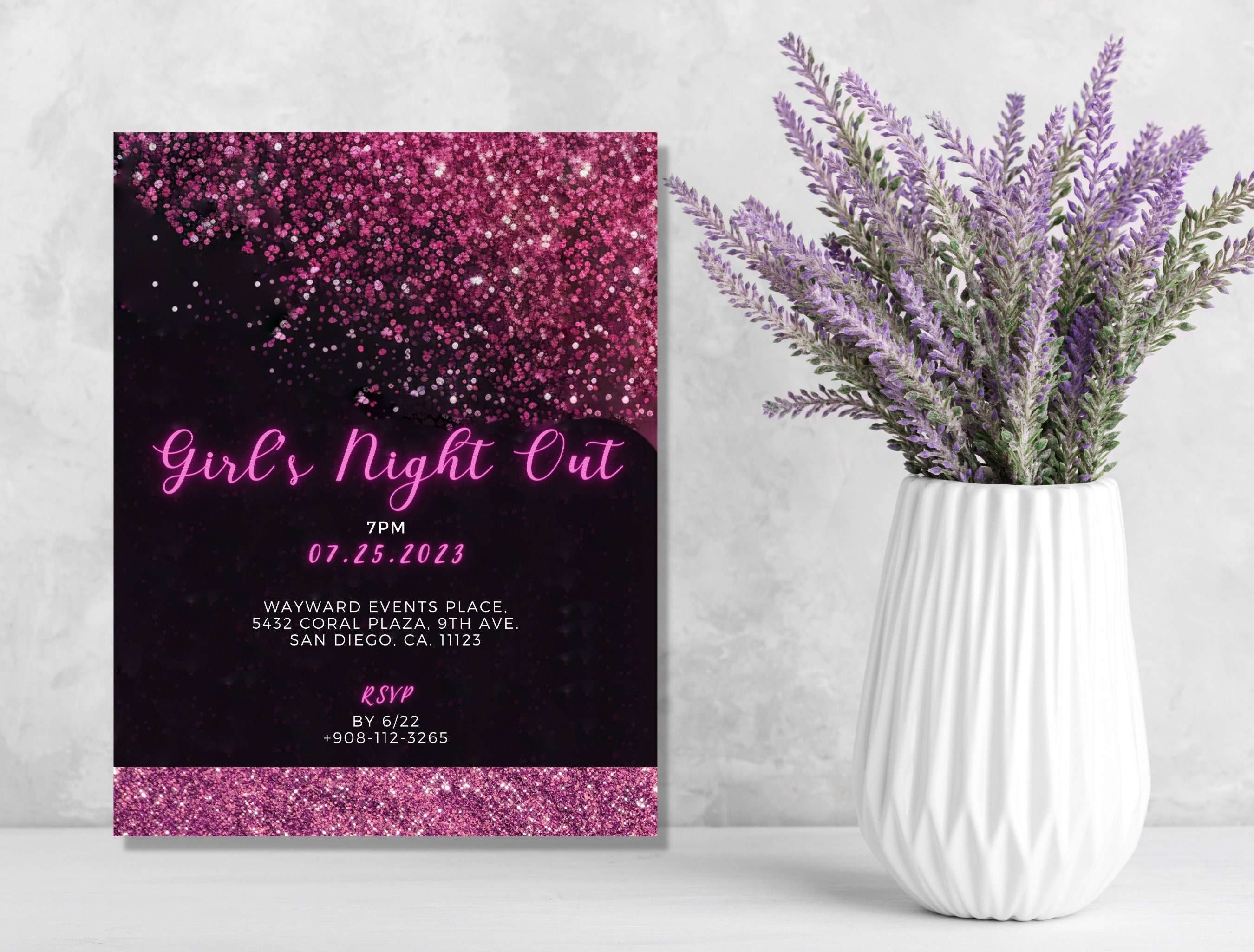 Pink & Black Neon Girls Night Out Invitation, Evite or Printable ...