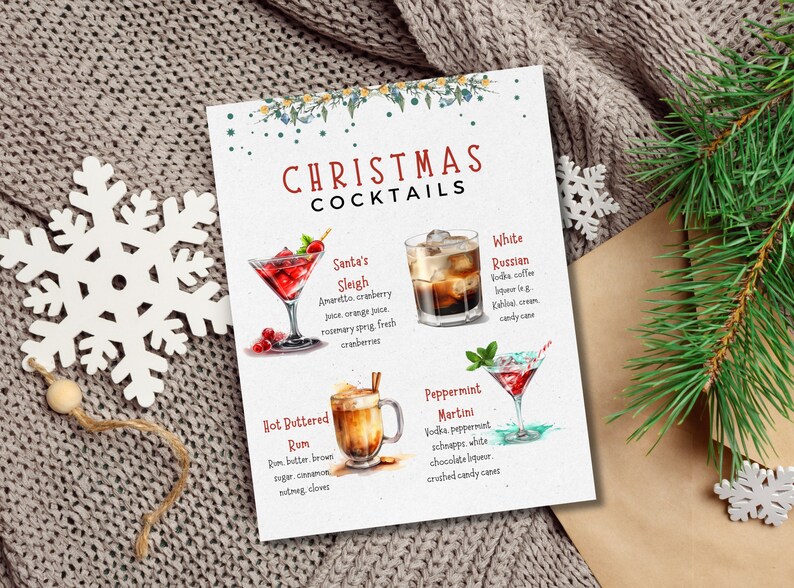 Christmas Cocktail Menu, Signature Drink Sign, Editable Christmas Bar ...