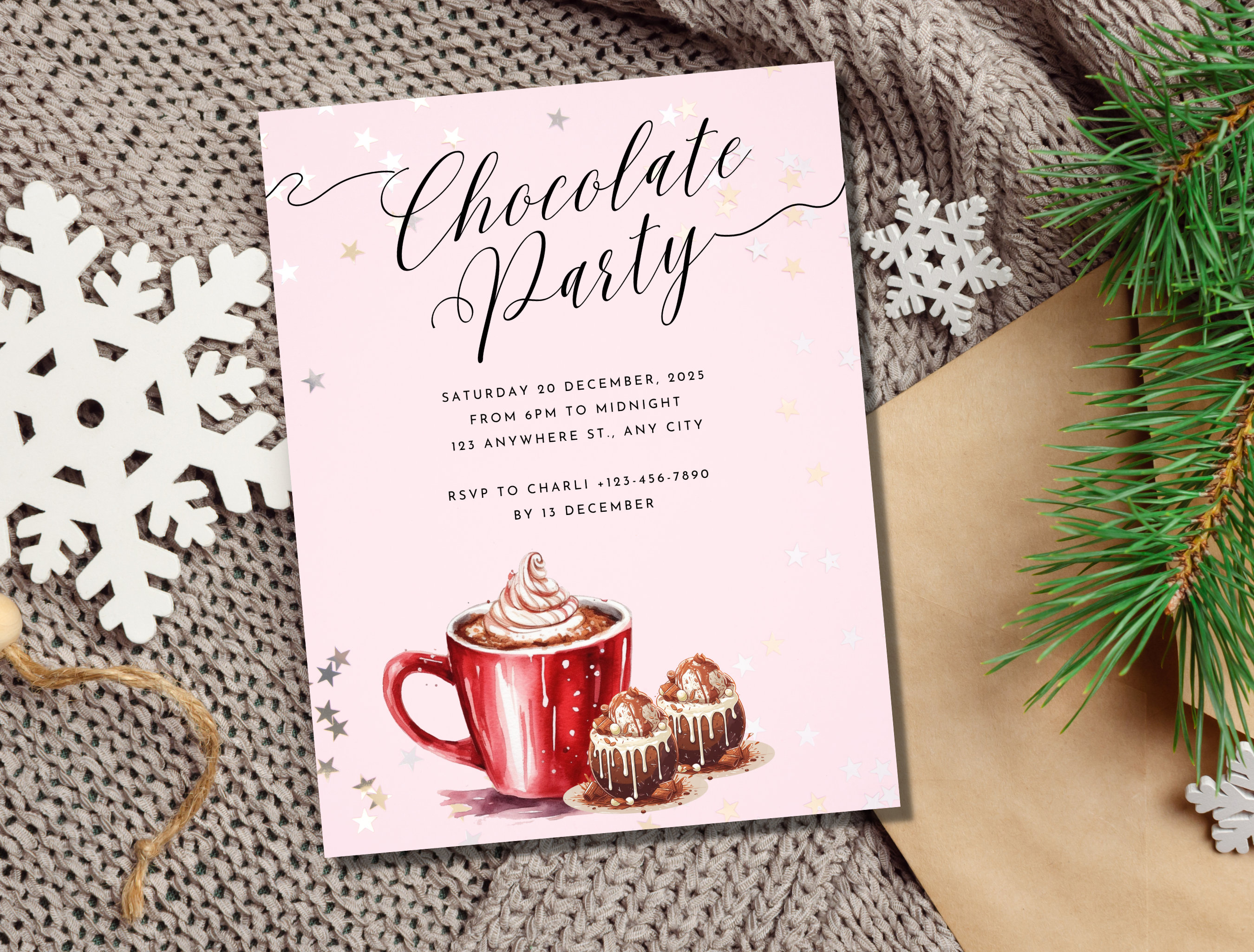 Hot Chocolate Party Invitation Template, Hot Chocolate Printable Card ...