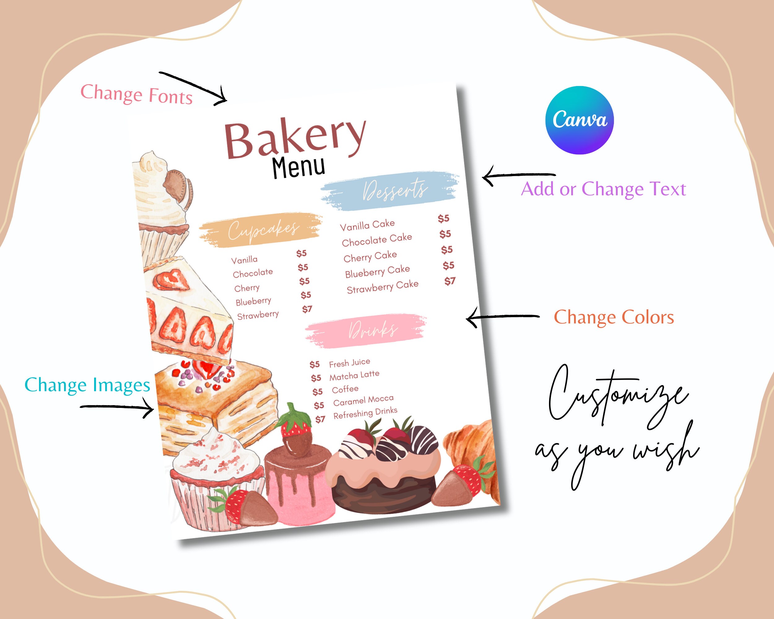 Bakery Menu Template, Dessert Menu Template, Sweet Treats Pricelist ...