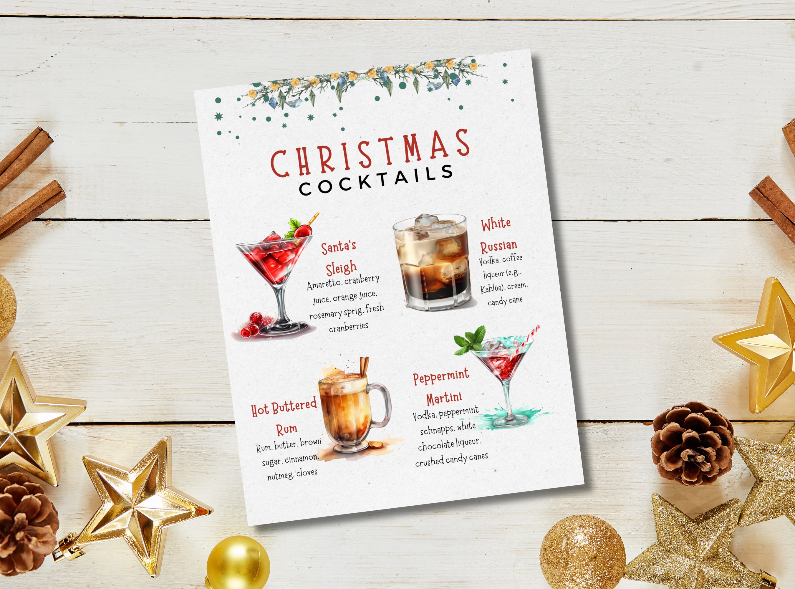 Christmas Cocktail Menu, Signature Drink Sign, Editable Christmas Bar ...