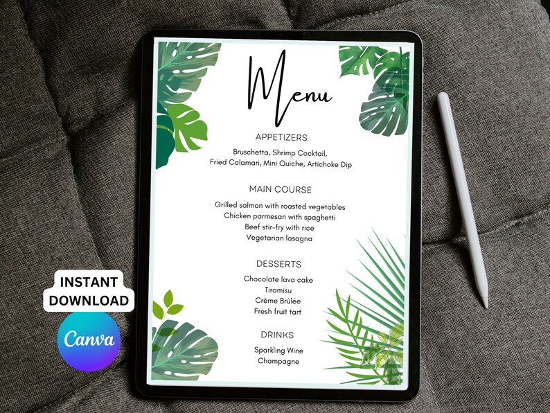 Tropical Menu Card Template, Dinner Menu Template for Baby Shower ...