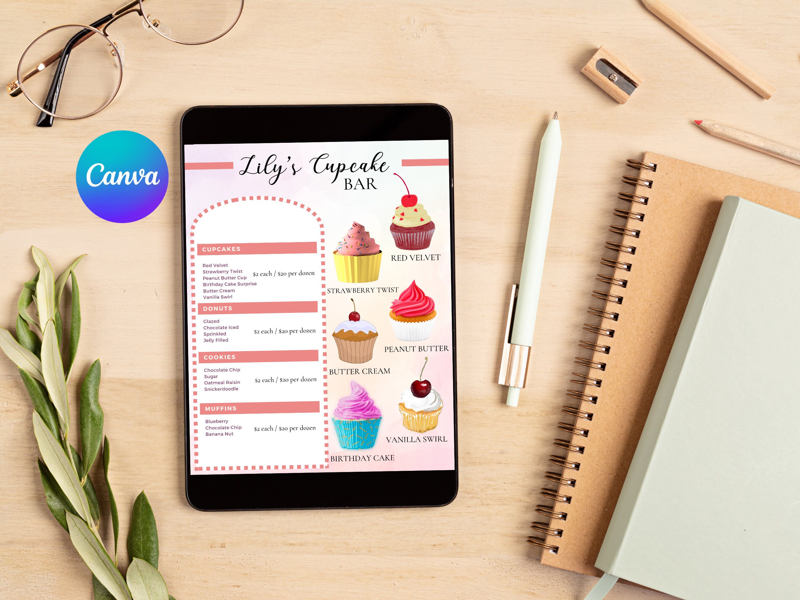 Cupcake Bar Menu, Bakery Menu Template, Dessert Menu Template, Sweet ...