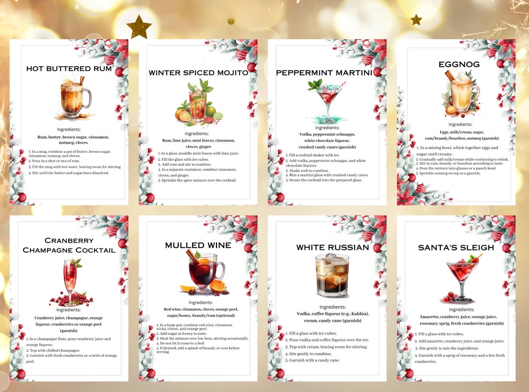 Christmas Drink Recipe Cards Template, Christmas Cocktail Recipe Cards ...