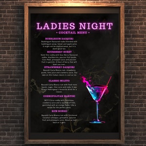 Bar Menu Template, Drink Menu Template, Customizable Drink Menu, Neon ...