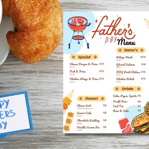 Father's Day Menu Template, BBQ Menu Template, Father's Day Grilling ...