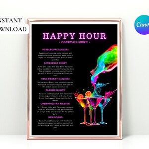 Neon Bar Menu Sign, Signature Drinks Sign, Cocktail Menu, Black Bar ...