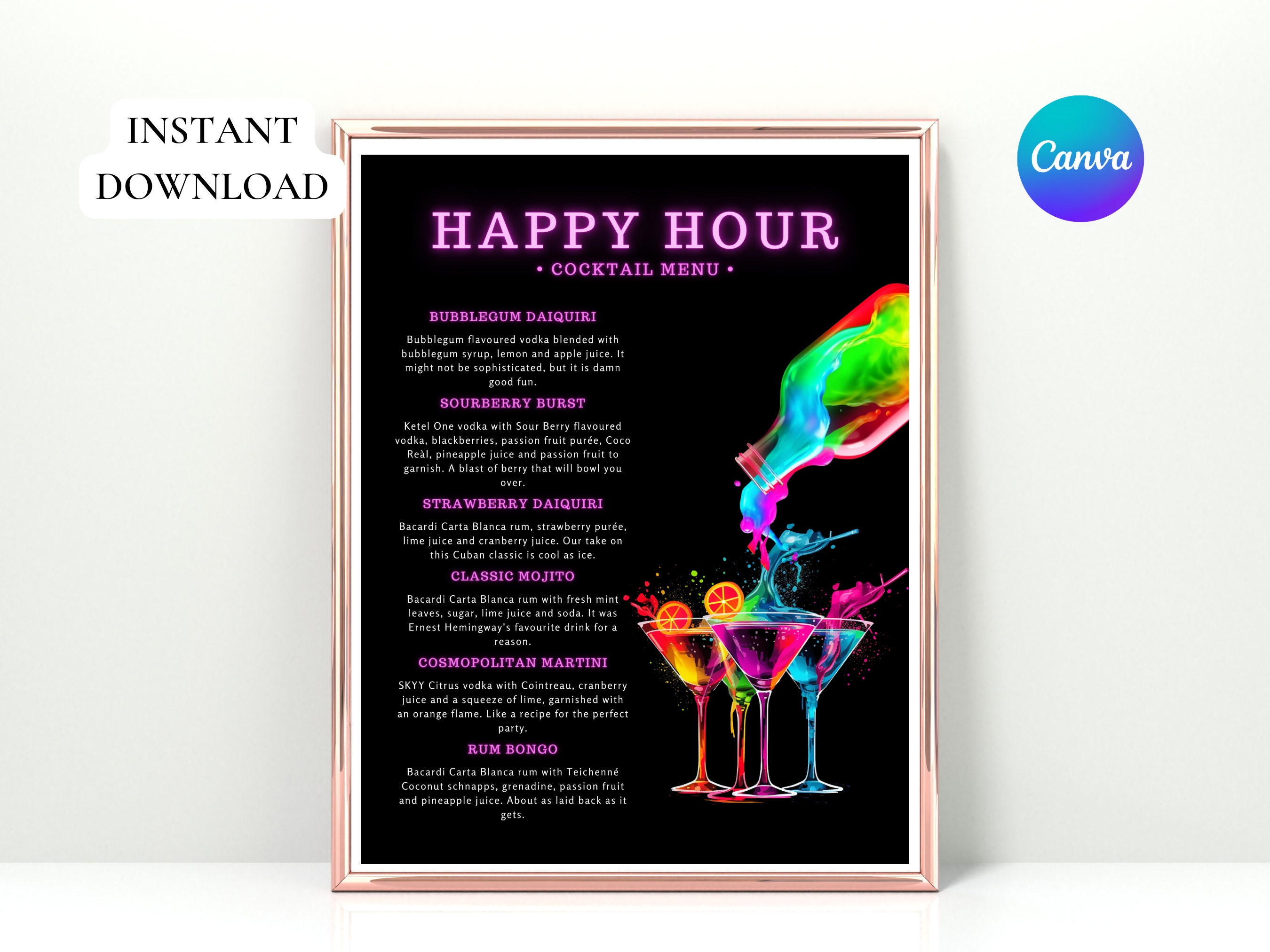 Neon Bar Menu Sign, Signature Drinks Sign, Cocktail Menu, Black Bar ...