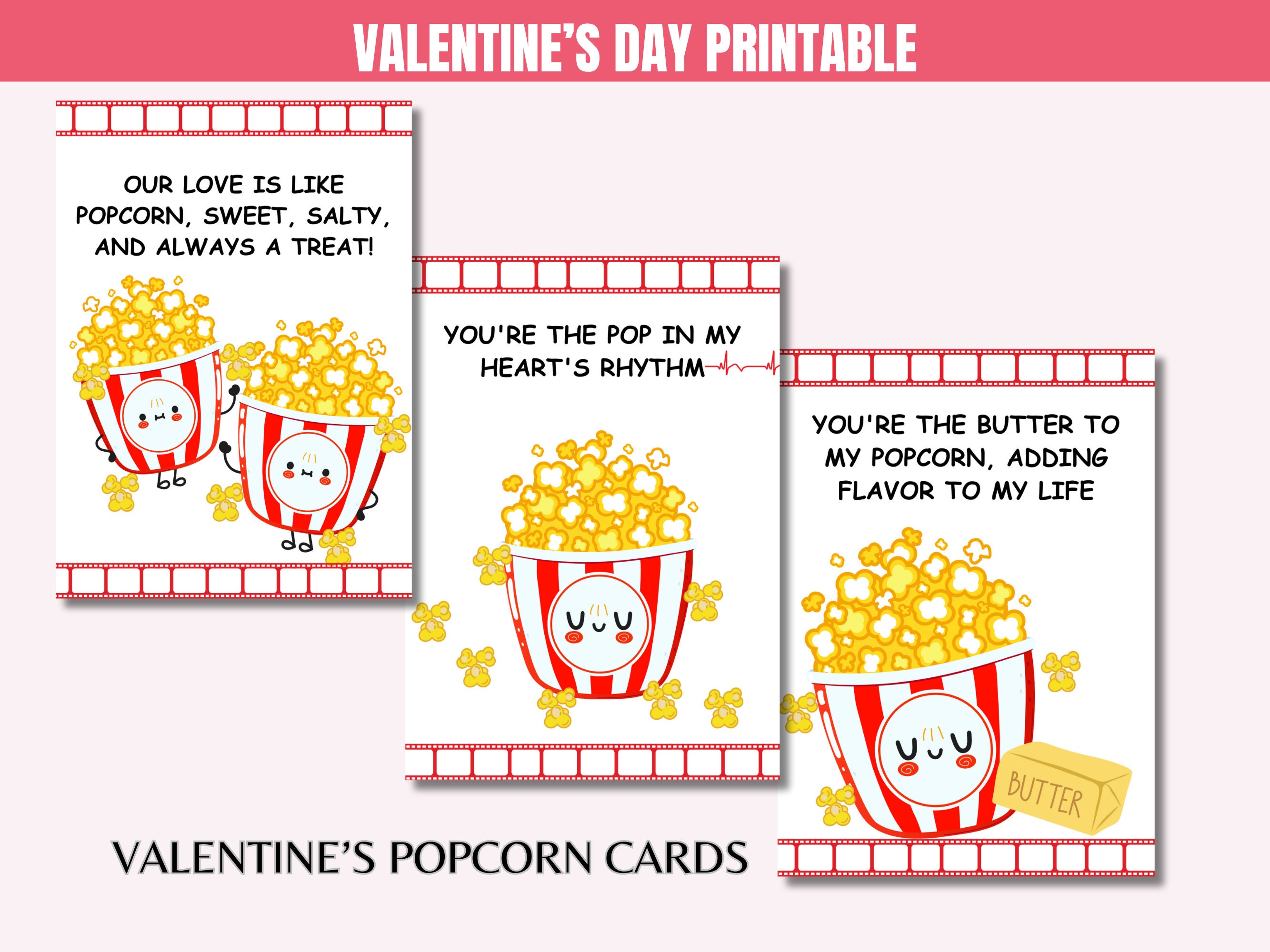 Popcorn Valentine Cards for Kids Classroom- Printable PDF for Classroom ...