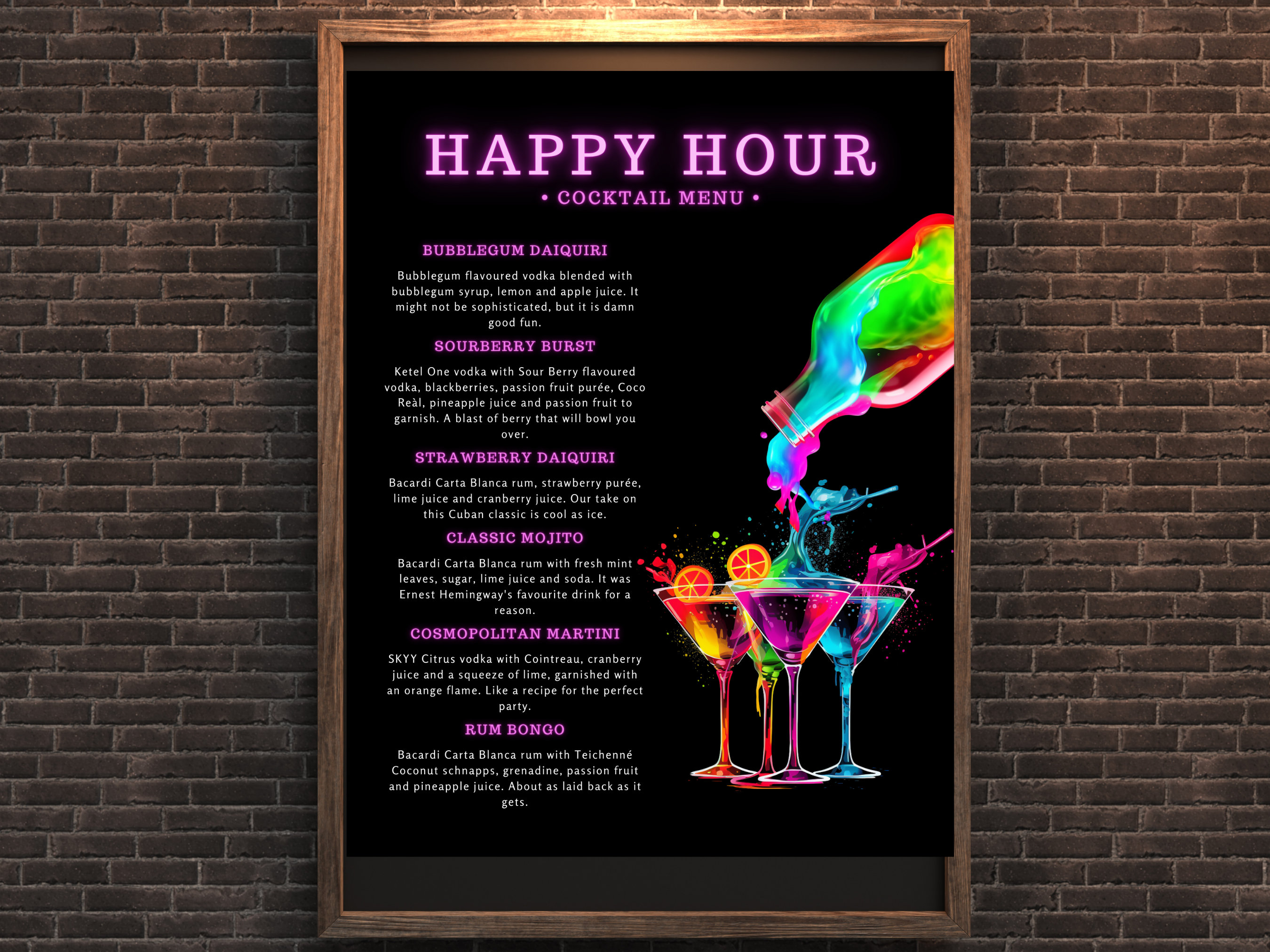 Neon Bar Menu Sign, Signature Drinks Sign, Cocktail Menu, Black Bar ...