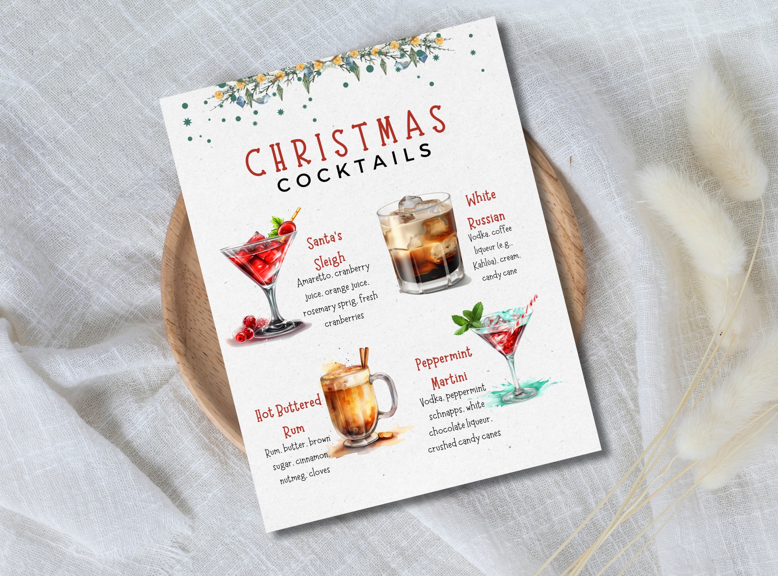 Christmas Cocktail Menu, Signature Drink Sign, Editable Christmas Bar ...