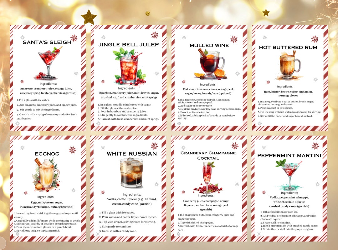 Christmas Drink Recipe Cards Template, Christmas Cocktail Recipe Card ...