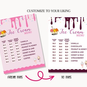 Ice Cream Shop Menu, Pricelist Template, Editable Dessert Menu, Sweet ...