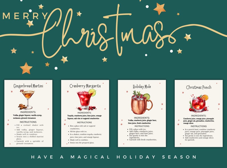 Christmas Drink Recipe Cards Template, Christmas Cocktail Recipe Cards ...