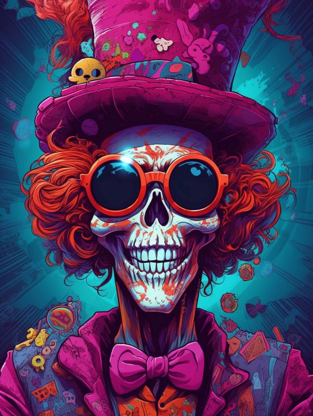 Psychedelic Skull Mad Hatter Digital Image - Etsy