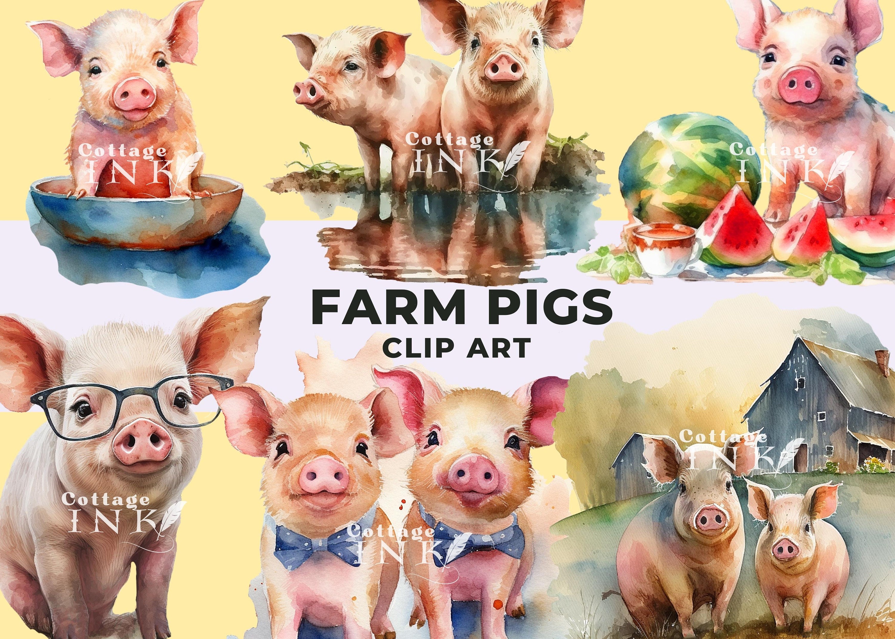 Watercolour Farm Pigs Clipart Bundle, Baby Piglet Clipart, Cute Baby ...