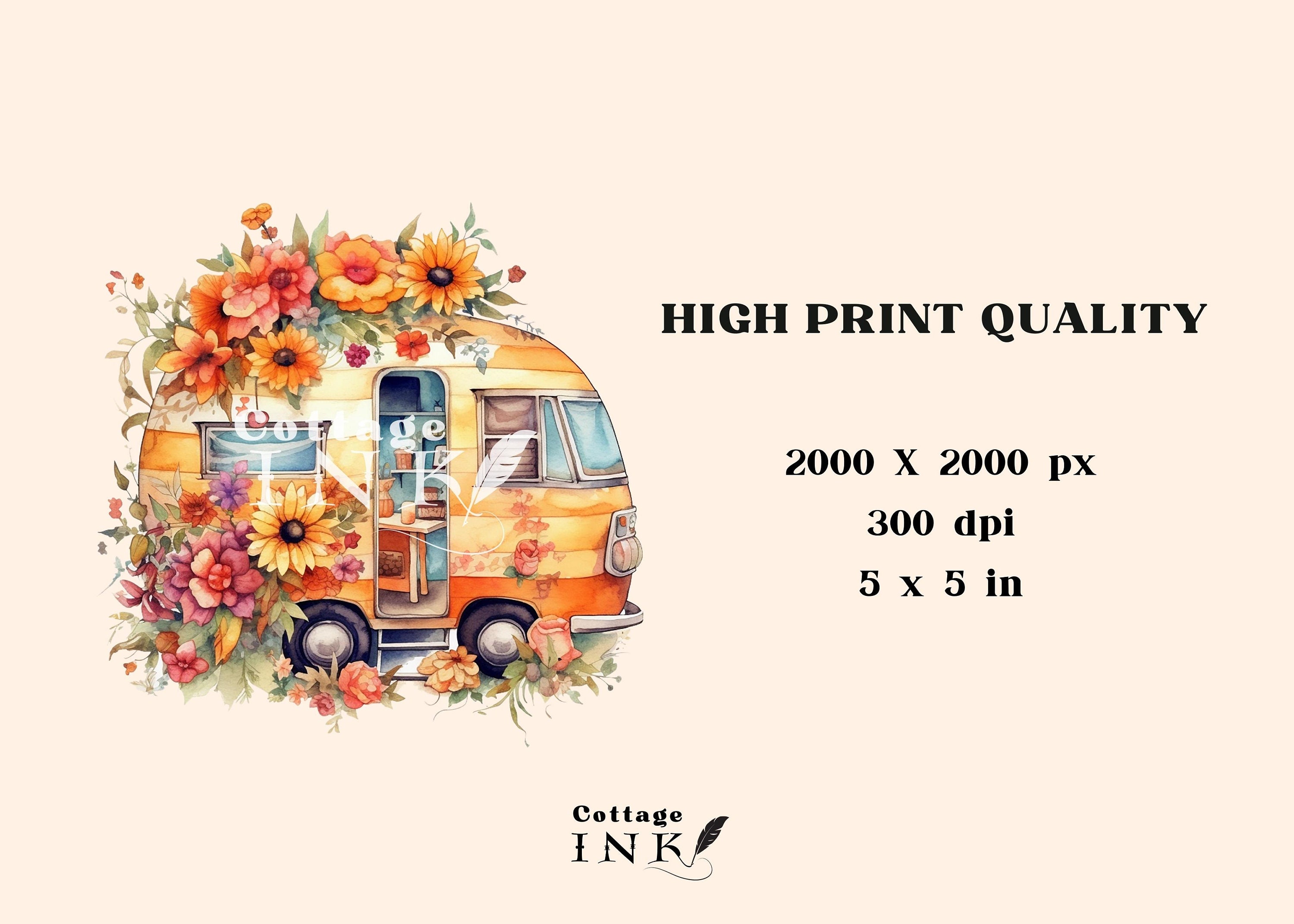 Watercolor Boho Caravan Clipart Bundle Cute Floral Camper - Etsy