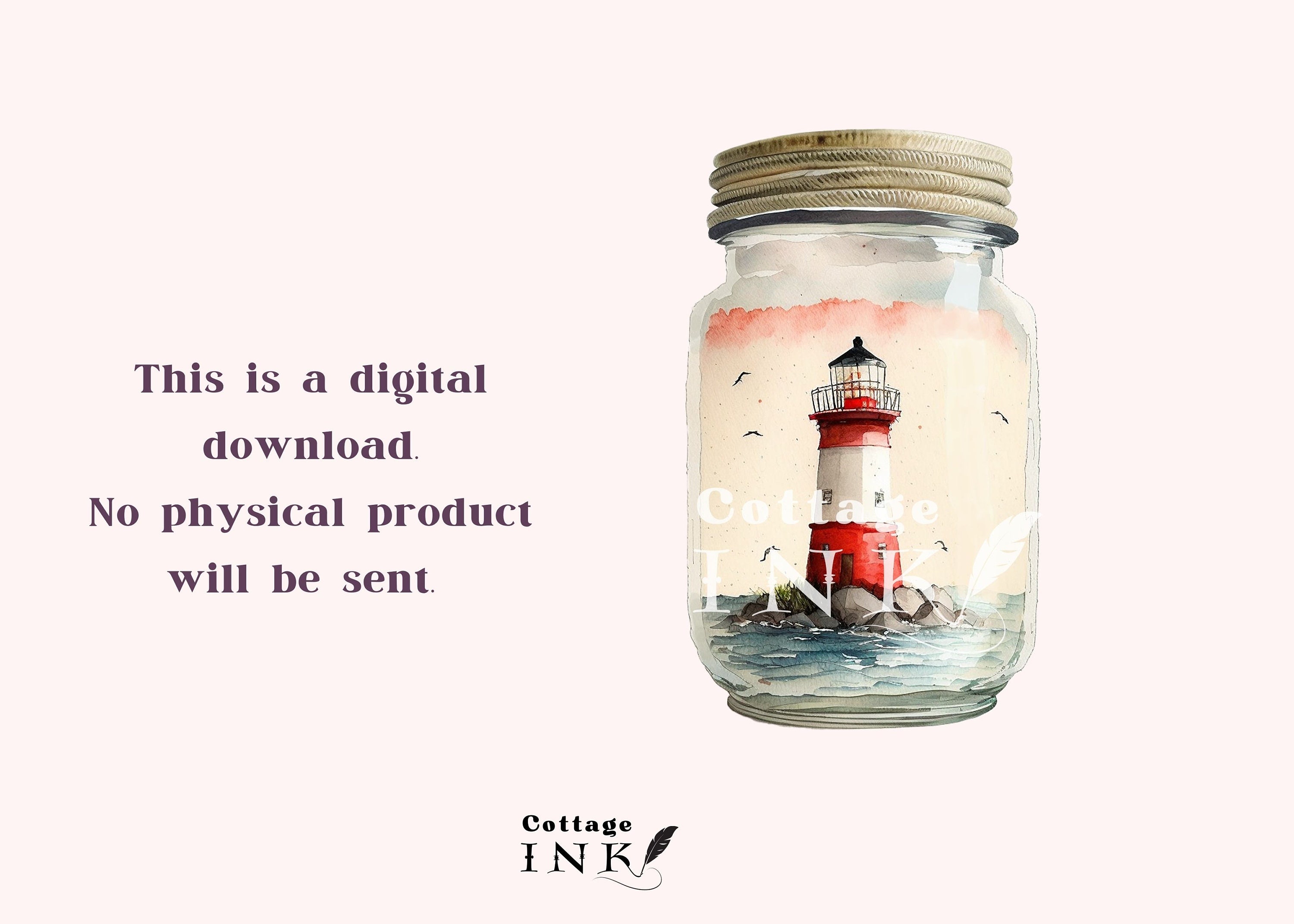 Lighthouse Jar Clipart Bundle, Watercolor Lighthouse Cliparts, Stormy Coastal PNG Digital ...
