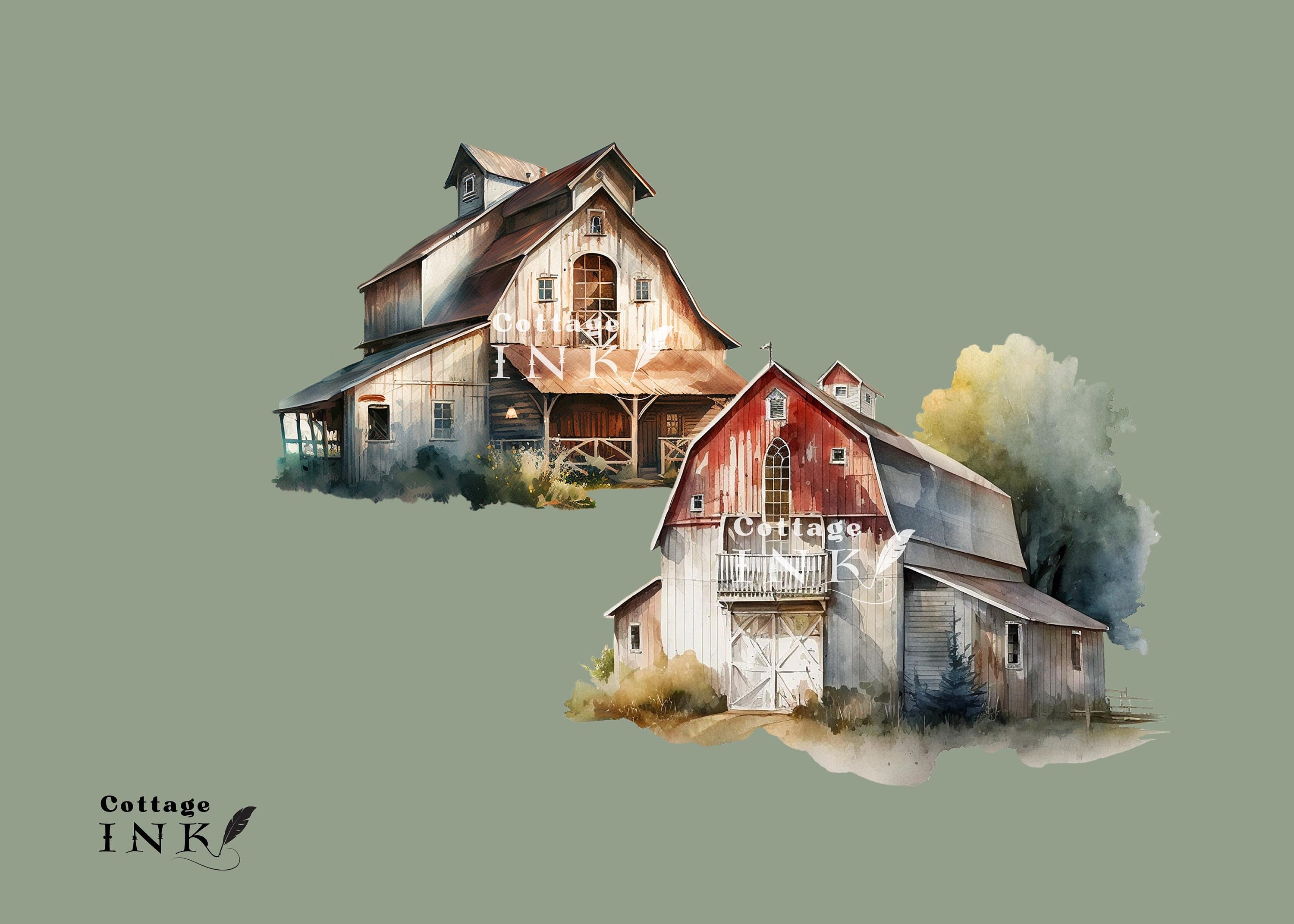 Watercolor Farm Barn Clipart,farmhouse Cliparts, Barnhouse PNG, Rustic ...