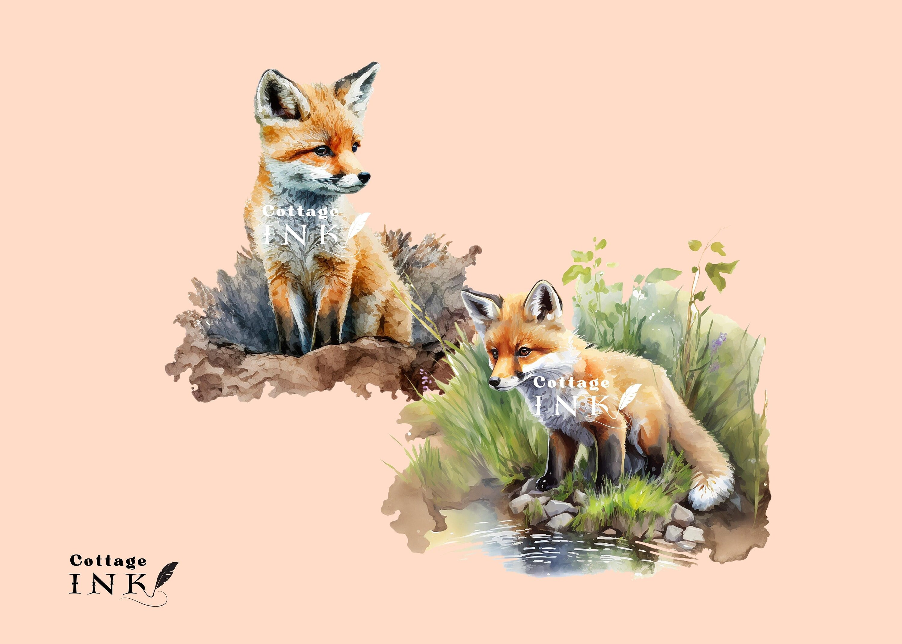 Watercolour Fox Clipart Bundle, Sleeping Fox, Fox in Meadow, Forest ...