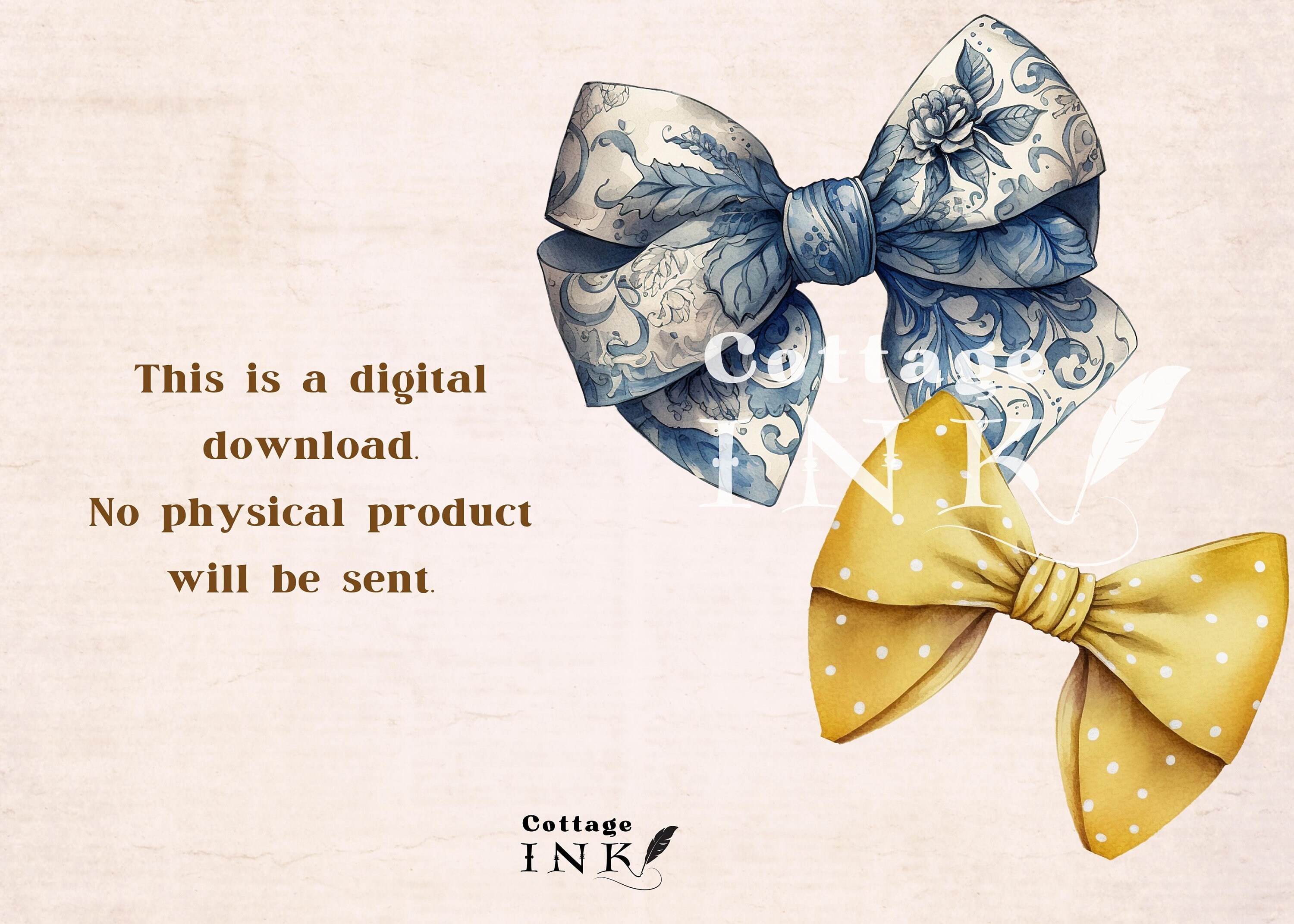 Vintage Bows Clipart Bundle, Watercolor Ribbon Bow PNG, Cottagecore Bow ...