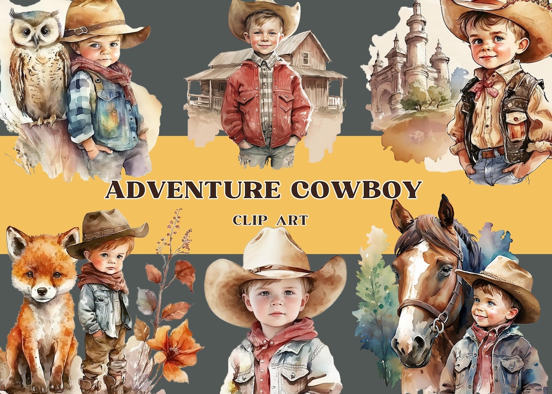 Watercolor Cowboy Baby Clipart, Adventure Cowboy Cliparts, Wild West ...