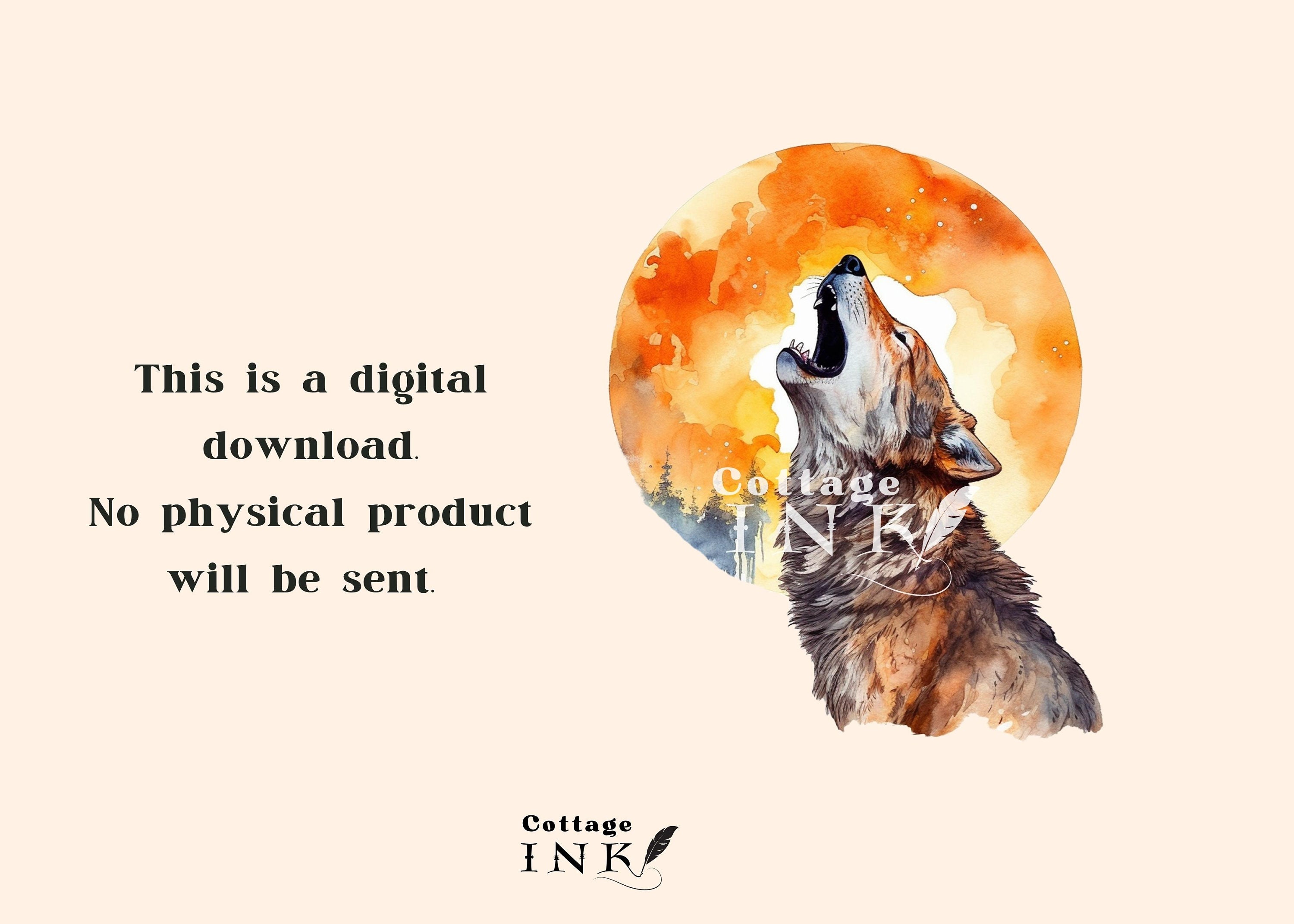 Watercolor Wolves Clipart Bundle, Forest Animal, Celestial Wolf, Mystical Wolves, Moons, Fantasy ...